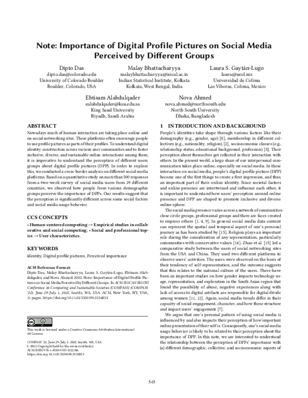 (PDF) Note: Importance of Digital Profile Pictures on Social Media Perceived by Different Groups ...