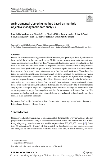 (PDF) An incremental clustering method based on multiple objectives for ...