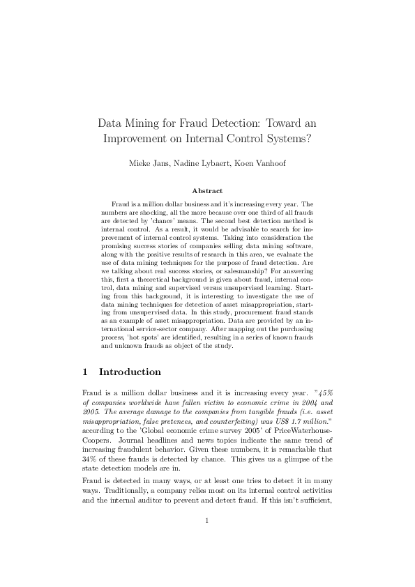 (PDF) Data Mining for Fraud Detection: Toward an Improvement on Internal Control Systems?