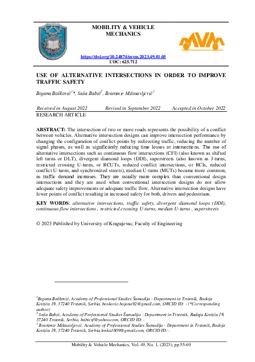 (PDF) Use of Alternative Intersections in Order to Improve Traffic Safety