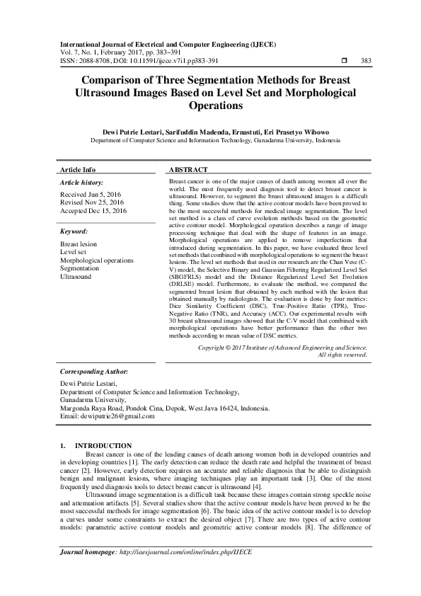 (PDF) Comparison of Three Segmentation Methods for Breast Ultrasound Images based on Level Set ...