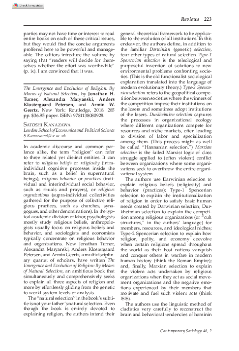 (PDF) The Emergence and Evolution of Religion: By Means of Natural Selection