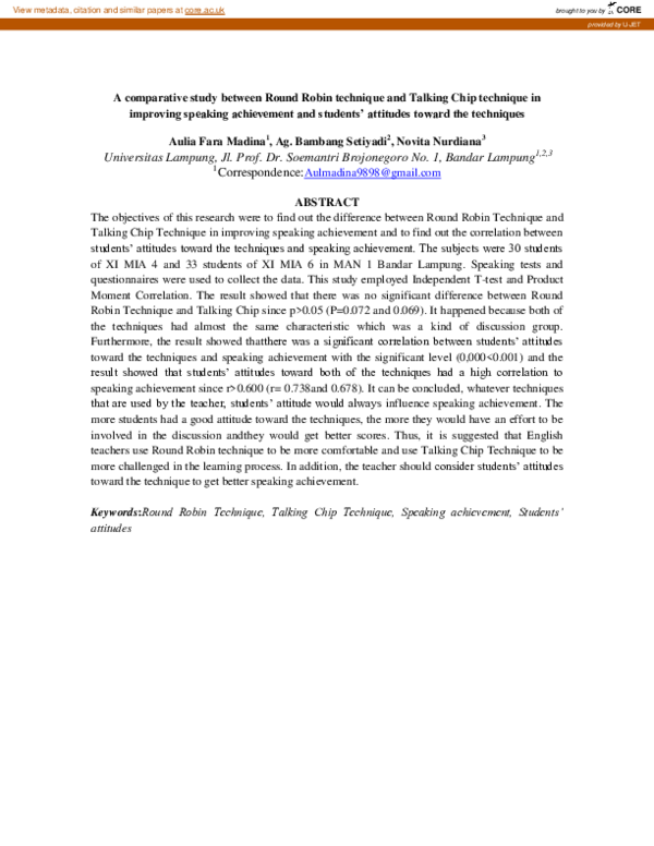 (PDF) A comparative study between Round Robin technique and Talking ...