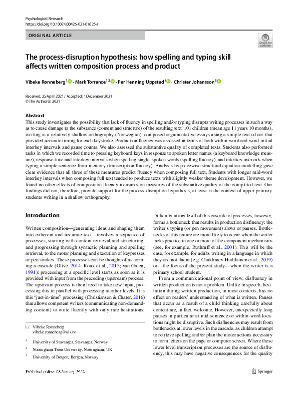 (PDF) The process-disruption hypothesis: how spelling and typing skill ...