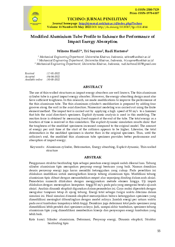 (PDF) Modified Aluminium Tube Profile to Enhance the Performance of ...