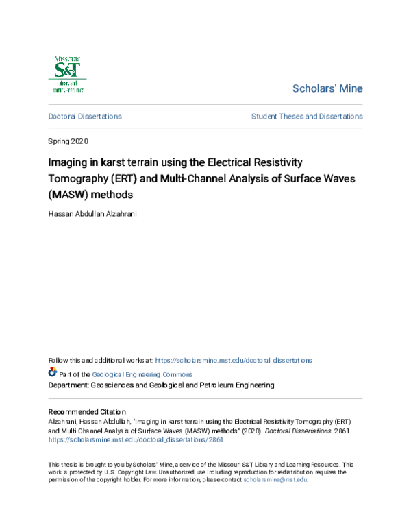 (PDF) Imaging in karst terrain using the Electrical Resistivity Tomography (ERT) and Multi ...
