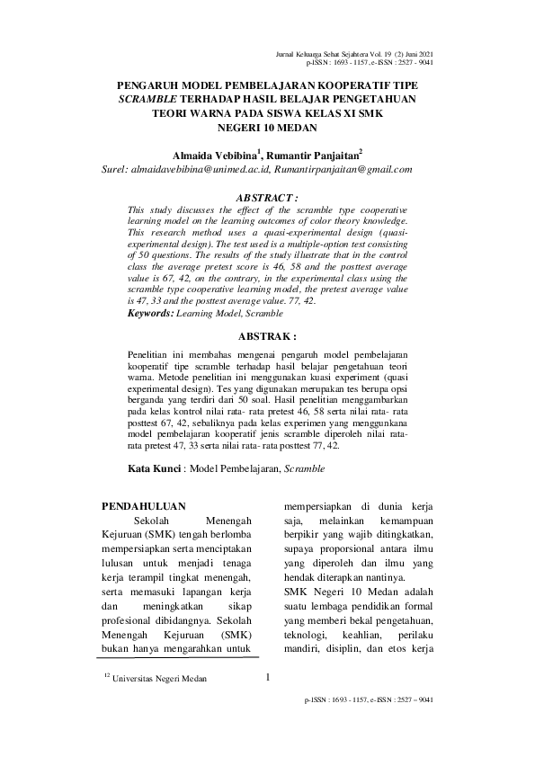 (PDF) Pengaruh Model Pembelajaran Kooperatif Tipe Scramble Terhadap ...