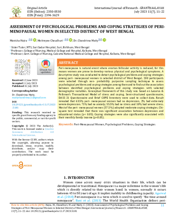 (PDF) Assessment of Psychological Problems and Coping Strategies of ...