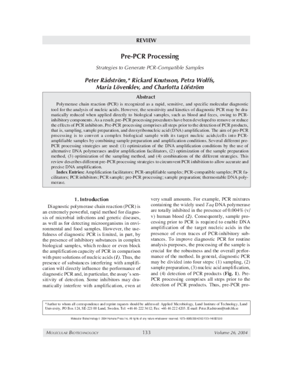 (PDF) Strategies to Generate PCR-Compatible Samples