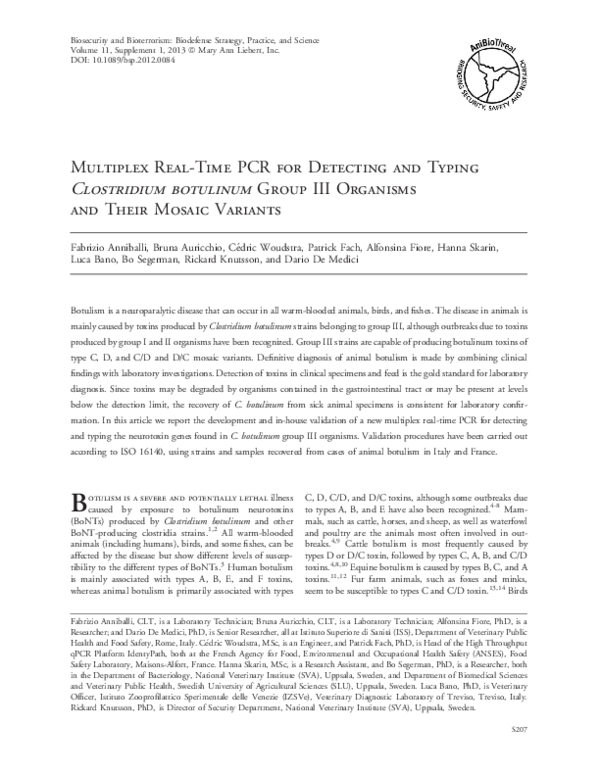 (PDF) Multiplex Real-Time PCR for Detecting and Typing Clostridium botulinum Group III Organisms ...