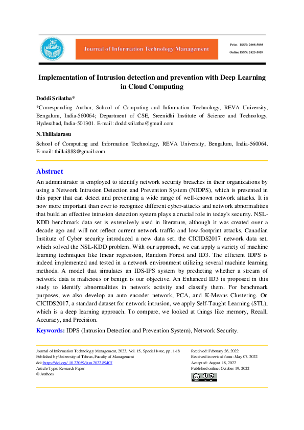 Pdf Implementation Of Intrusion Detection And Prevention With Deep
