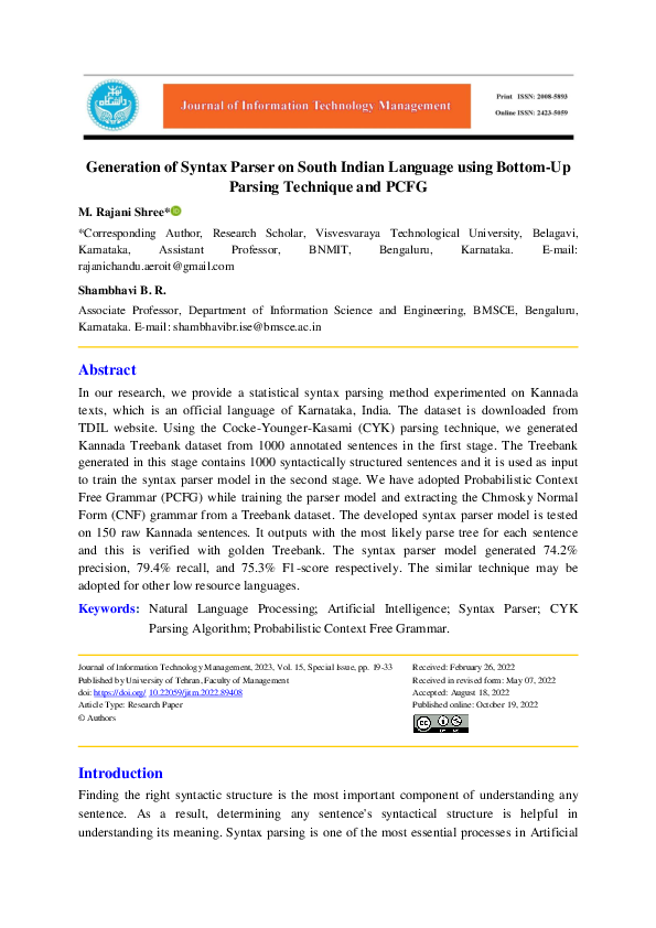 Pdf Generation Of Syntax Parser On South Indian Language Using Bottom Up Parsing Technique And 1238