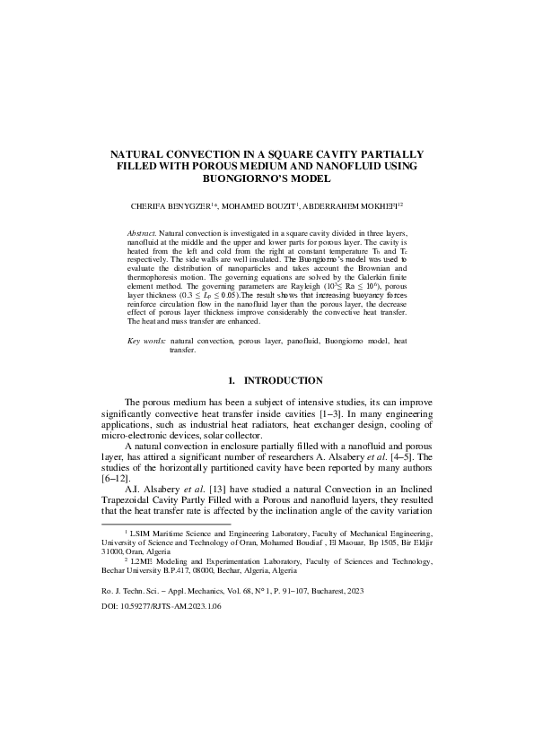 (PDF) Natural convection in a square cavity partially filled with porous medium and nanofluid ...