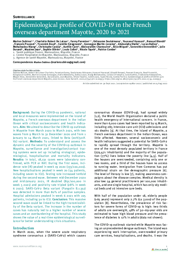 (PDF) Epidemiological profile of COVID-19 in the French overseas ...