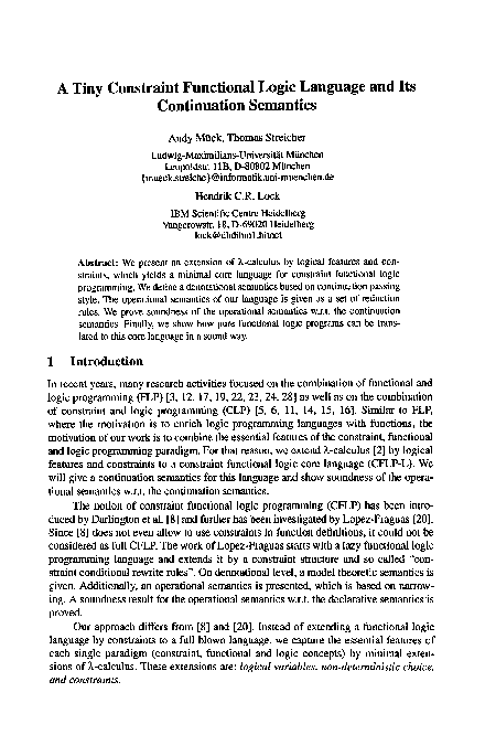Pdf A Tiny Constraint Functional Logic Language And Its Continuation Semantics Thomas