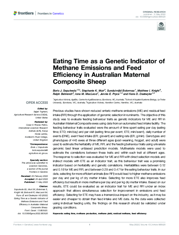 (PDF) Genetic Indicators of Methane Emissions in Sheep