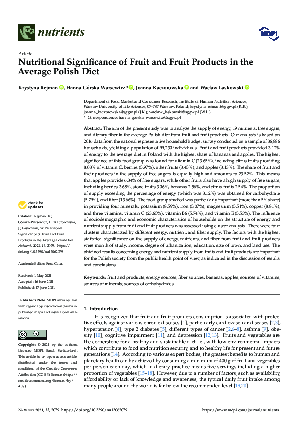 (PDF) Nutritional Significance of Fruit and Fruit Products in the Average Polish Diet | Hanna ...