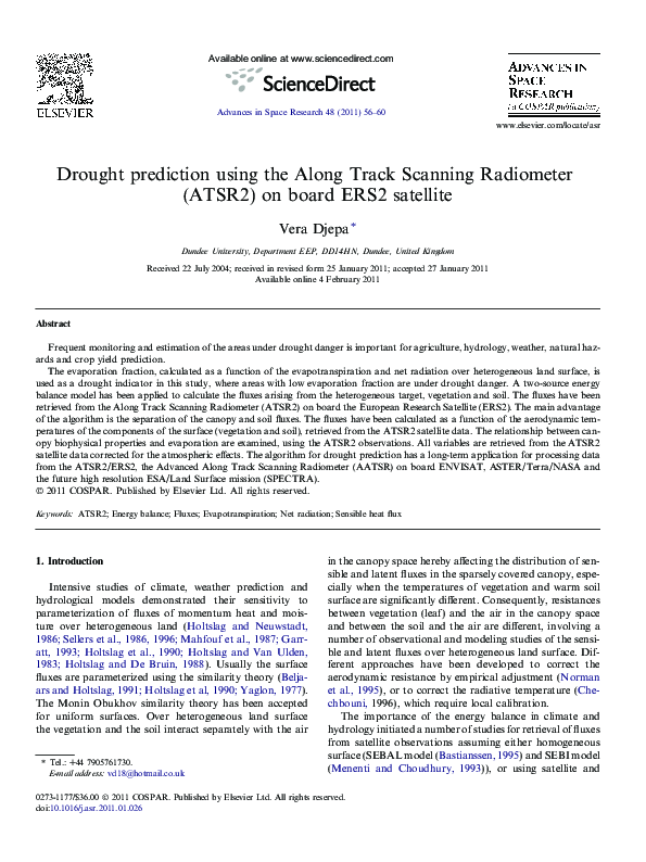 (PDF) Drought prediction using the Along Track Scanning Radiometer ...