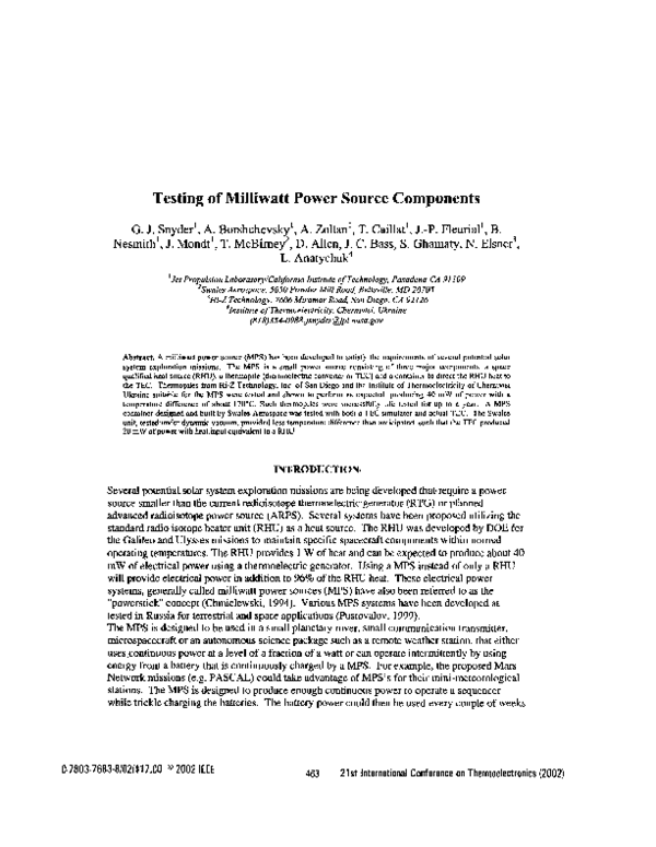 (PDF) Testing of milliwatt power source components