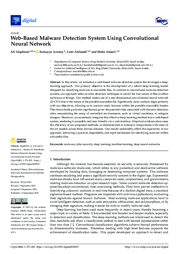 Pdf Web Based Malware Detection System Using Convolutional Neural Network