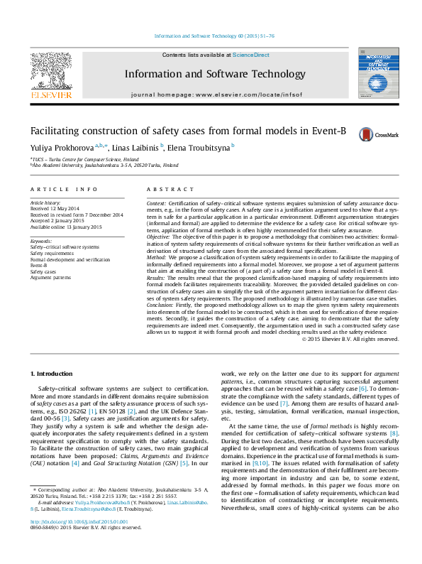 (PDF) Facilitating construction of safety cases from formal models in Event-B