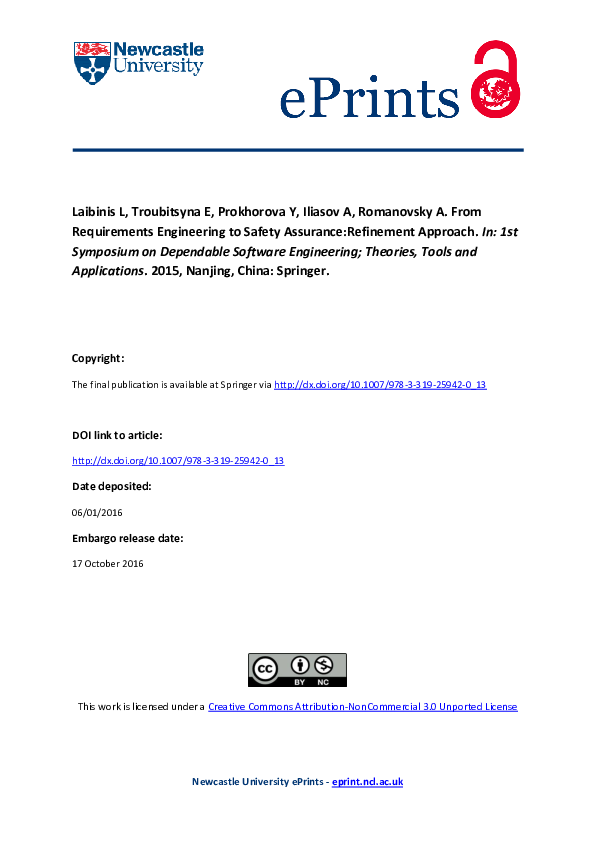 (PDF) From Requirements Engineering to Safety Assurance: Refinement ...