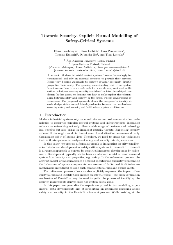 (PDF) Towards Security-Explicit Formal Modelling of Safety-Critical Systems