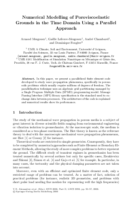 (PDF) Numerical Modelling of Poroviscoelastic Grounds in the Time Domain Using a Parallel Approach
