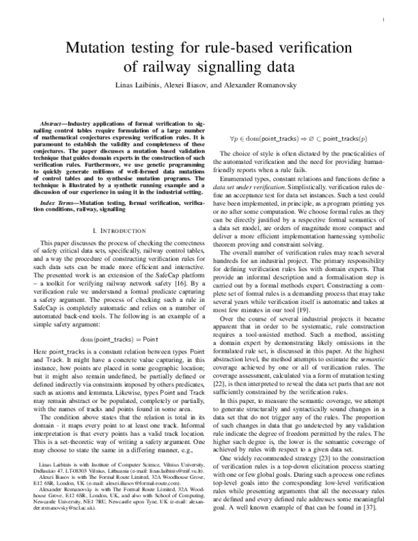 Pdf Mutation Testing For Rule Based Verification Of Railway Signaling Data