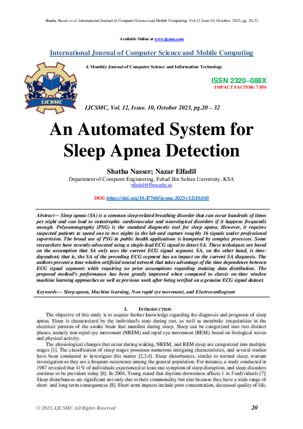 (PDF) An Automated System for Sleep Apnea Detection