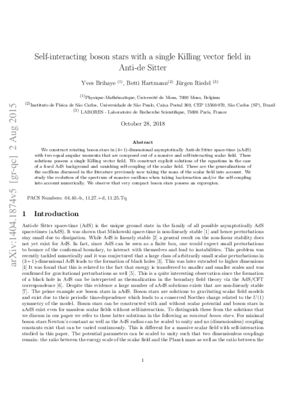 (PDF) Self-interacting boson stars with a single Killing vector field ...