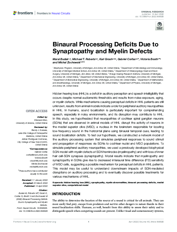 (PDF) Binaural Processing Deficits Due to Synaptopathy and Myelin Defects