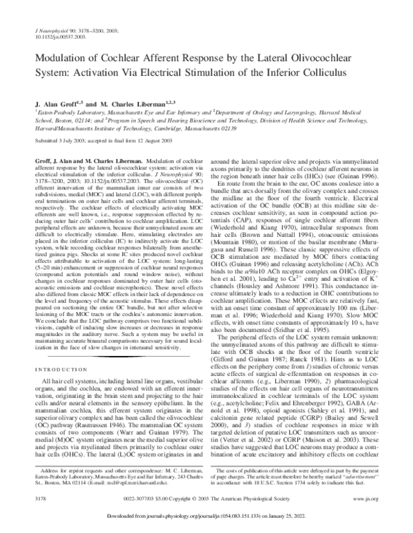 (PDF) Modulation of Cochlear Afferent Response by the Lateral ...