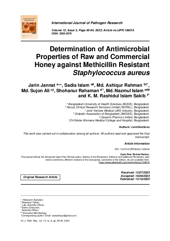 Pdf Determination Of Antimicrobial Properties Of Raw And Commercial Honey Against Methicillin