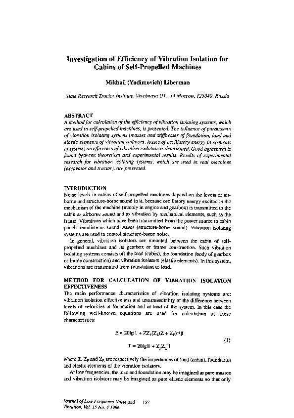 (PDF) Investigation of Efficiency of Vibration Isolation for Cabins of ...