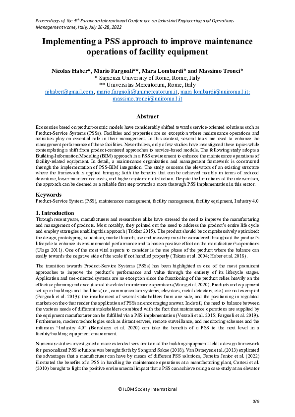 (PDF) Implementing a PSS approach to improve maintenance operations of ...