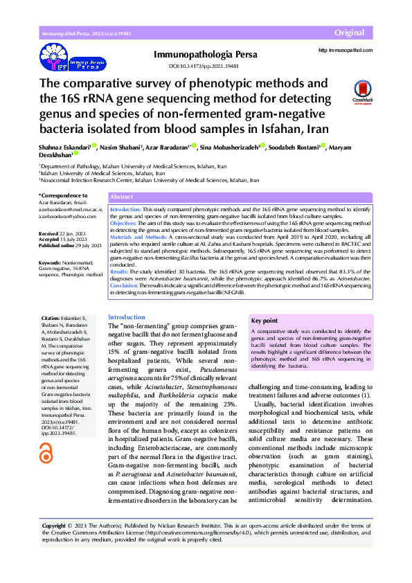 (PDF) The comparative survey of phenotypic methods and the 16S rRNA ...