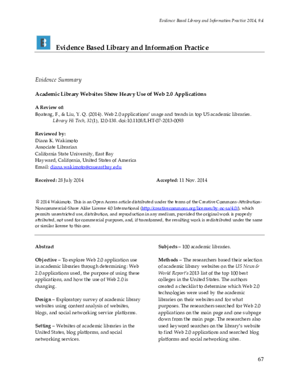 (PDF) Web 2.0 applications' usage and trends in top US academic libraries