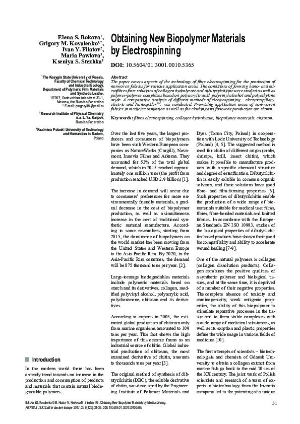 (PDF) Obtaining New Biopolymer Materials by Electrospinning