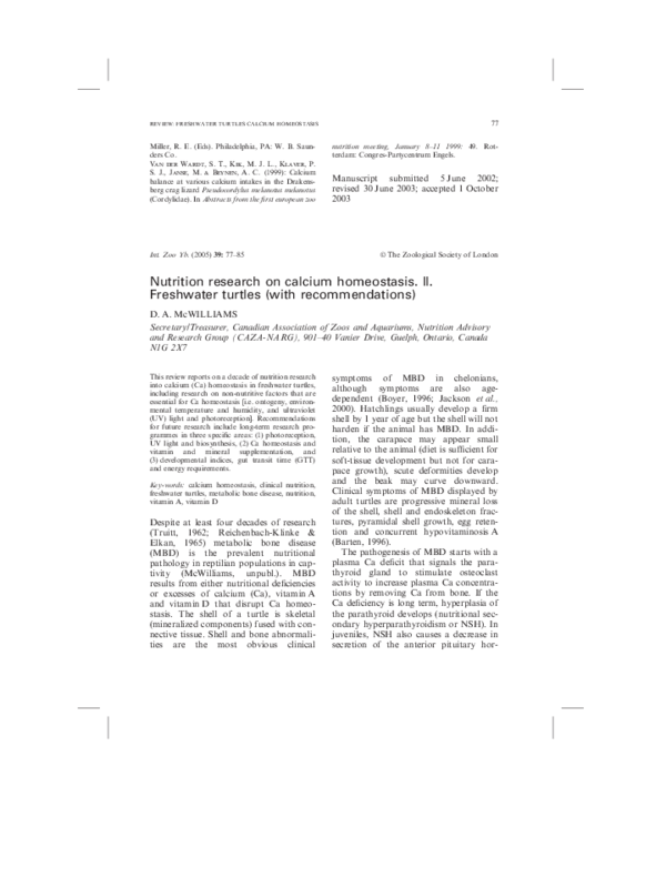 (PDF) Nutrition research on calcium homeostasis. II. Freshwater turtles ...
