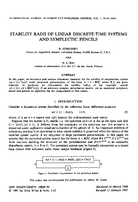 (PDF) Stability radii of linear discrete-time systems and symplectic pencils