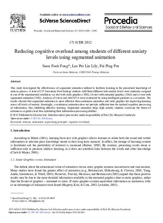 (PDF) Reducing Cognitive Overload Among Students of Different Anxiety Levels Using Segmented ...