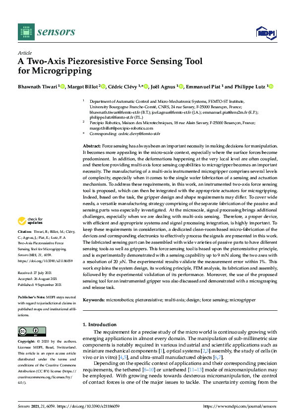 (PDF) A Two-Axis Piezoresistive Force Sensing Tool for Microgripping