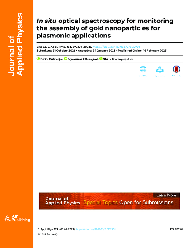 (PDF) In situ optical spectroscopy for monitoring the assembly of gold nanoparticles for ...