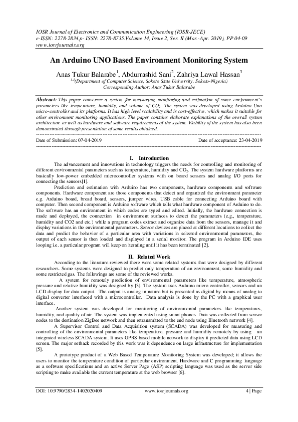 Pdf An Arduino Uno Based Environment Monitoring System