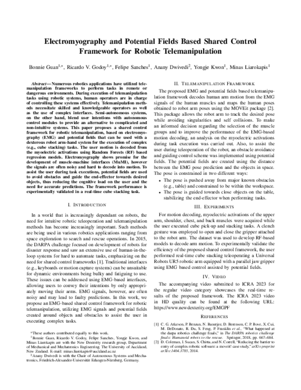 (PDF) Electromyography and Potential Fields Based Shared Control Framework for Robotic ...
