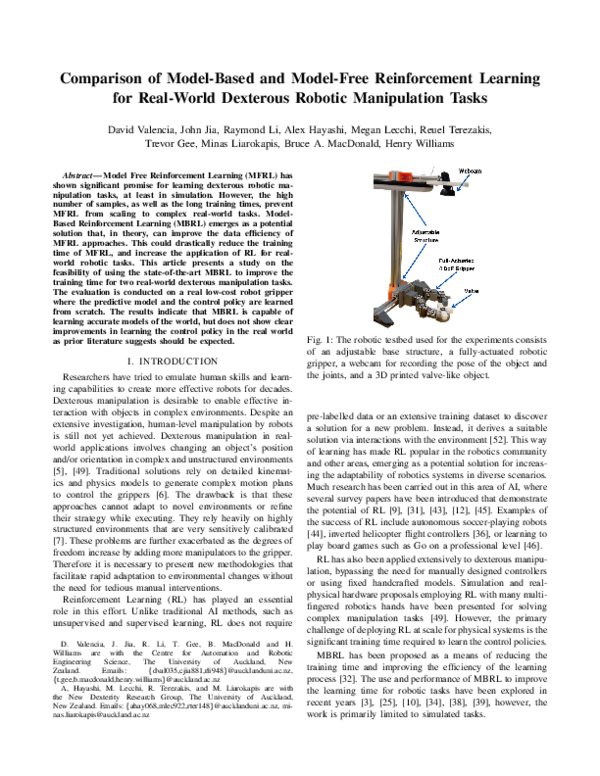 Pdf Comparison Of Model Based And Model Free Reinforcement Learning For Real World Dexterous