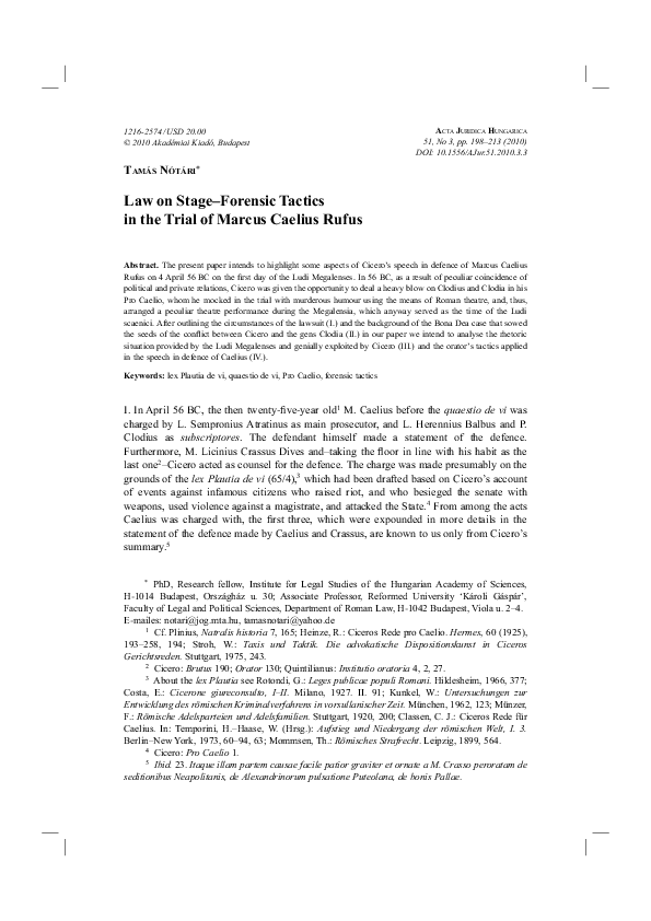 (PDF) Law on stage-forensic tactics in the trial of Marcus Caelius Rufus