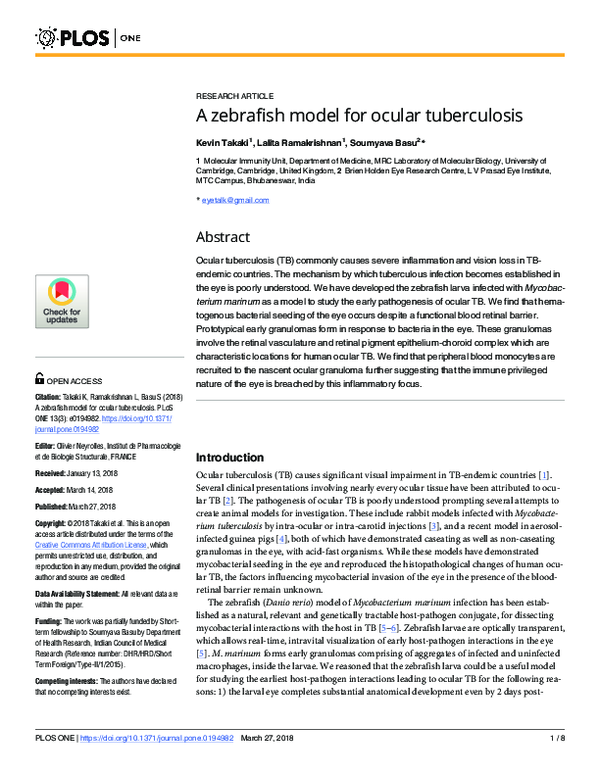 (PDF) A Zebrafish Model for Ocular Tuberculosis