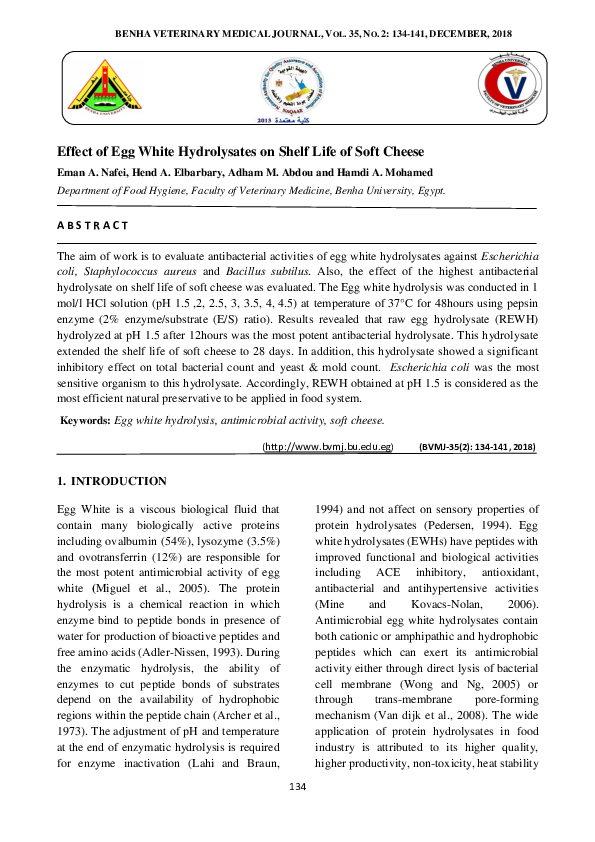 (PDF) Effect of Egg White Hydrolysates on Shelf Life of Soft Cheese ...